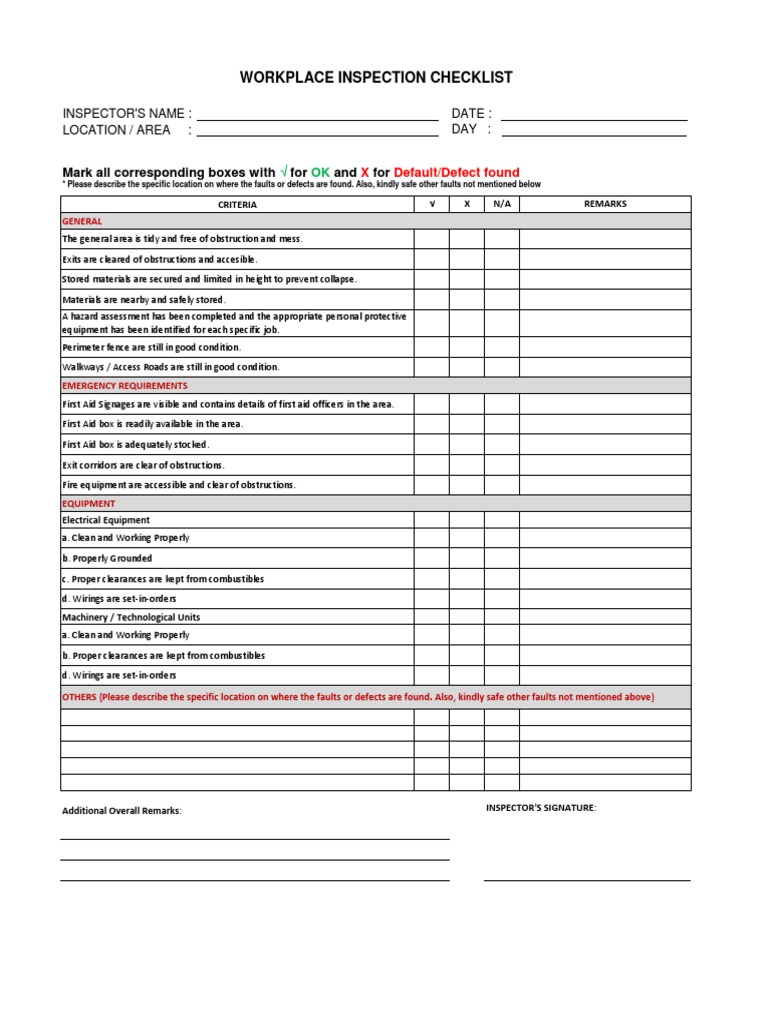 Workplace Inspection Checklist | PDF