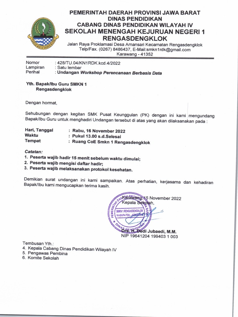 Surat Undangan Workshop Perencanaan Berbasis Data | PDF