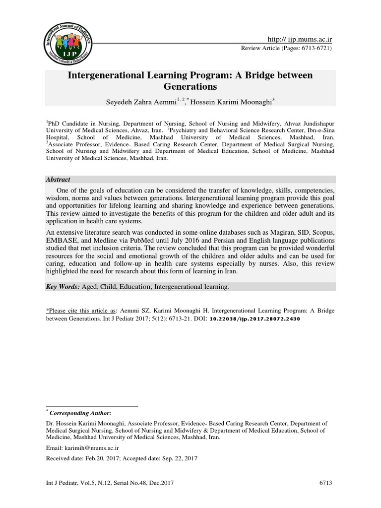 Intergenerational Learning Program: A Bridge Between Generations | PDF ...