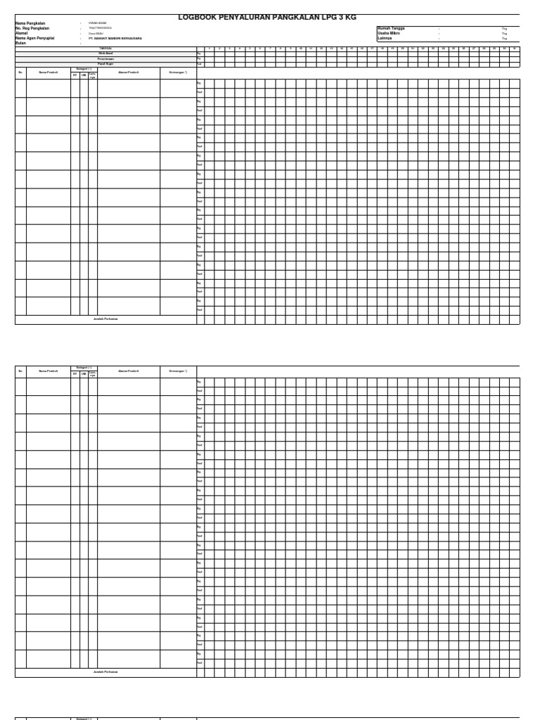Format Log Book Pangkalan LPG 3 KG OK-2023. PT. BANGKIT MANDIRI ...