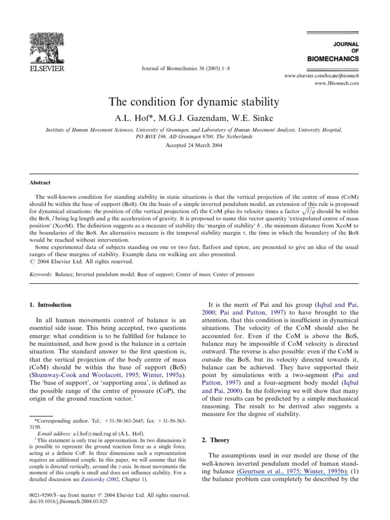 Hof Condition For Dynamic Stability | PDF | Force | Velocity