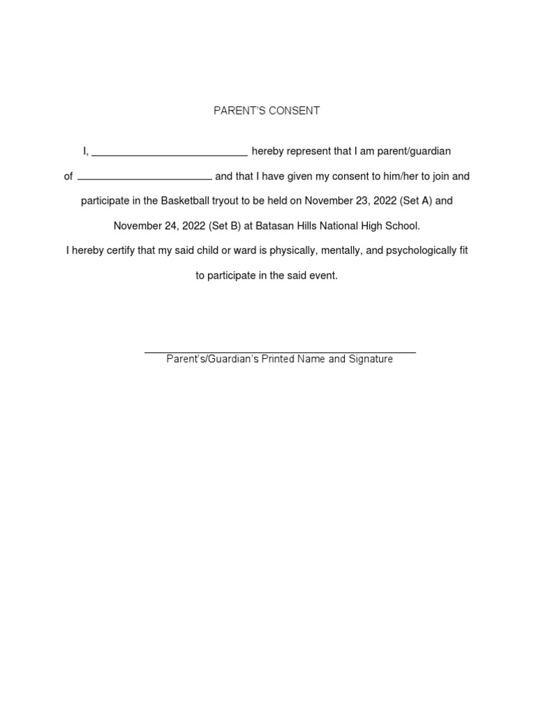Basketball Parents Consent | PDF