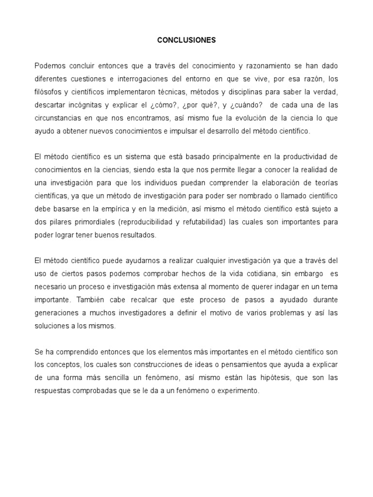 Conclusiones Metodo Cient | PDF | Método científico | Conocimiento