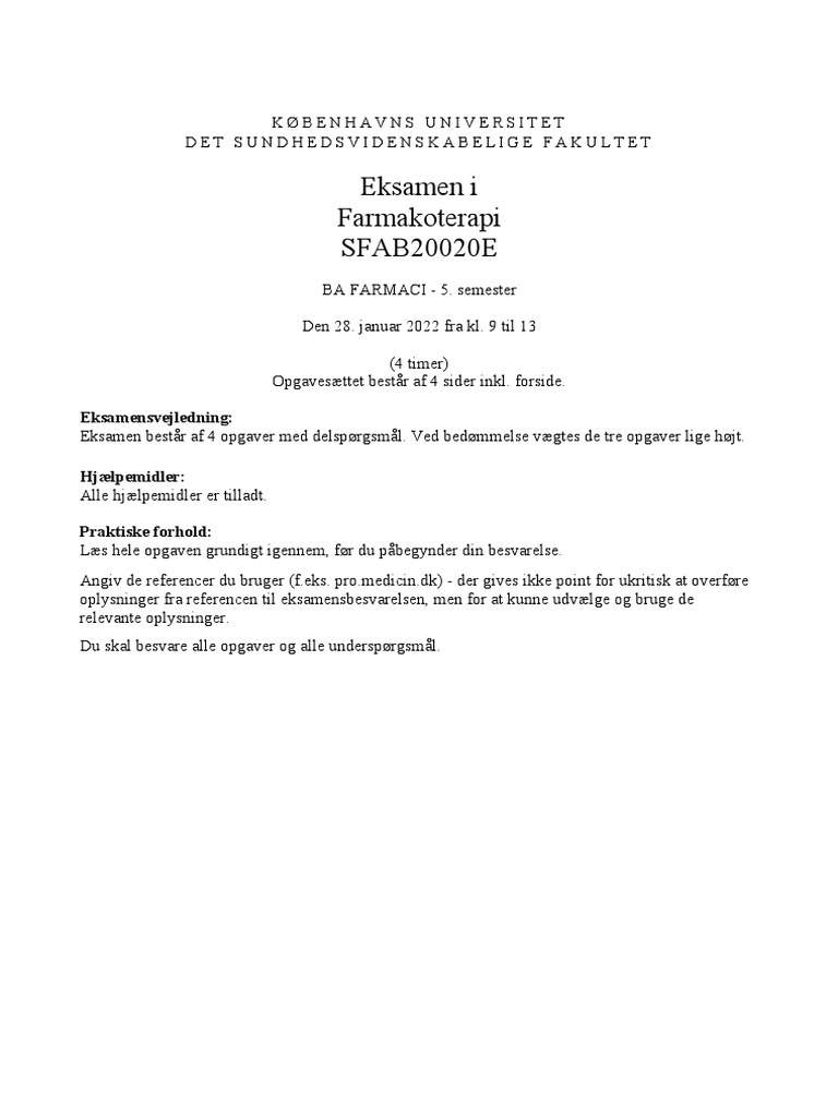 Eksamen - Farmakoterapi - 2022 | PDF