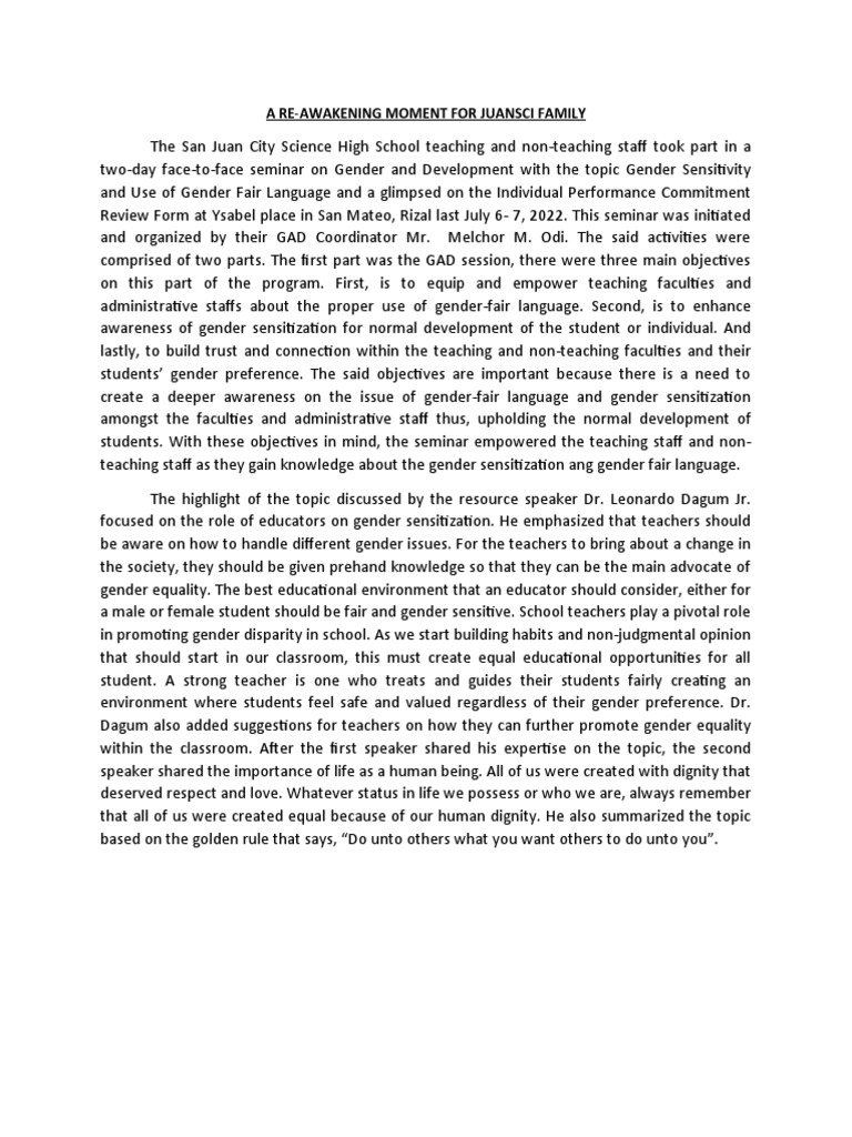 Article Re-Awakening Moment For JUANSCI FAMILY | PDF | Gender | Gender ... Article Re-Awakening Moment For JUANSCI FAMILY | PDF | Gender | Gender ...
