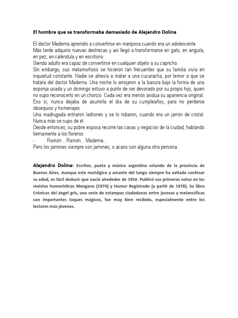 El Hombre Que Se Transformaba Demasiado de Alejandro Dolina | PDF