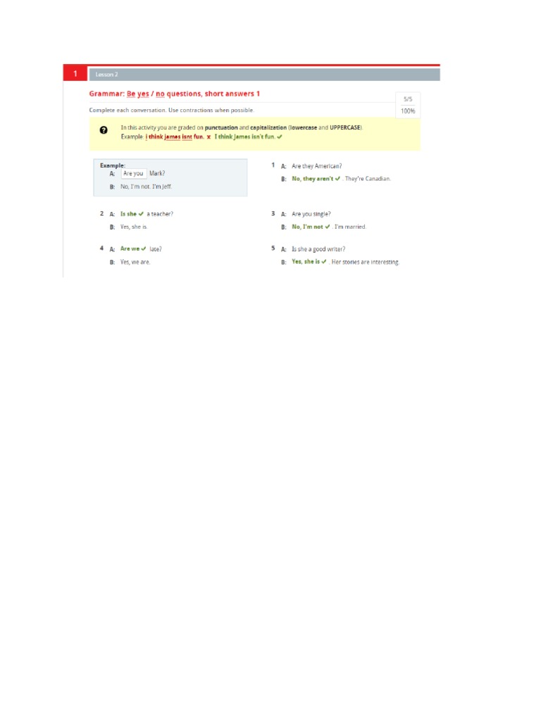 Unidad I Leccion II Be Yes or No Questions, Short Answers 1 | PDF