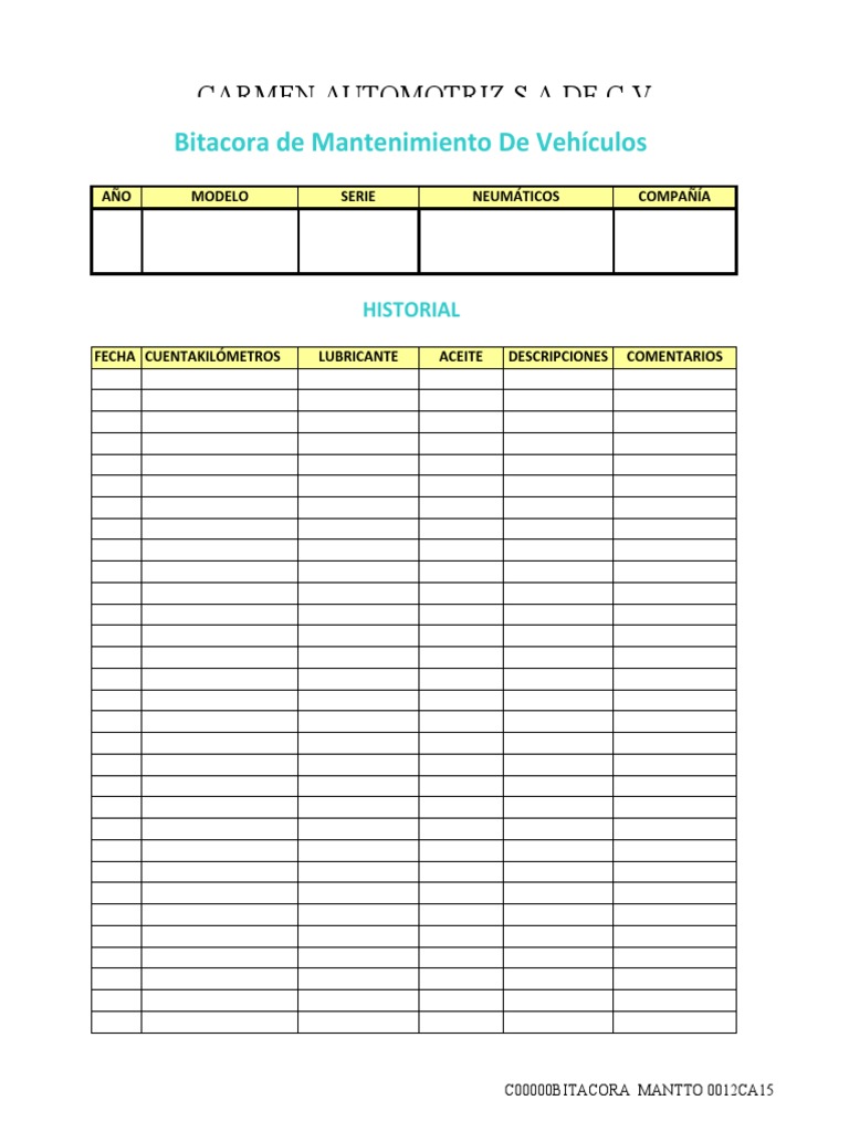Plantilla de Excel para Mantenimiento de Vehiculos | PDF