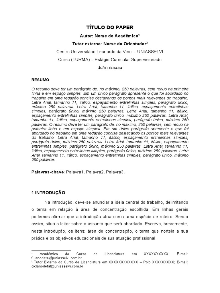 Modelo - Paper - de - Estagio Uniasselvi | PDF