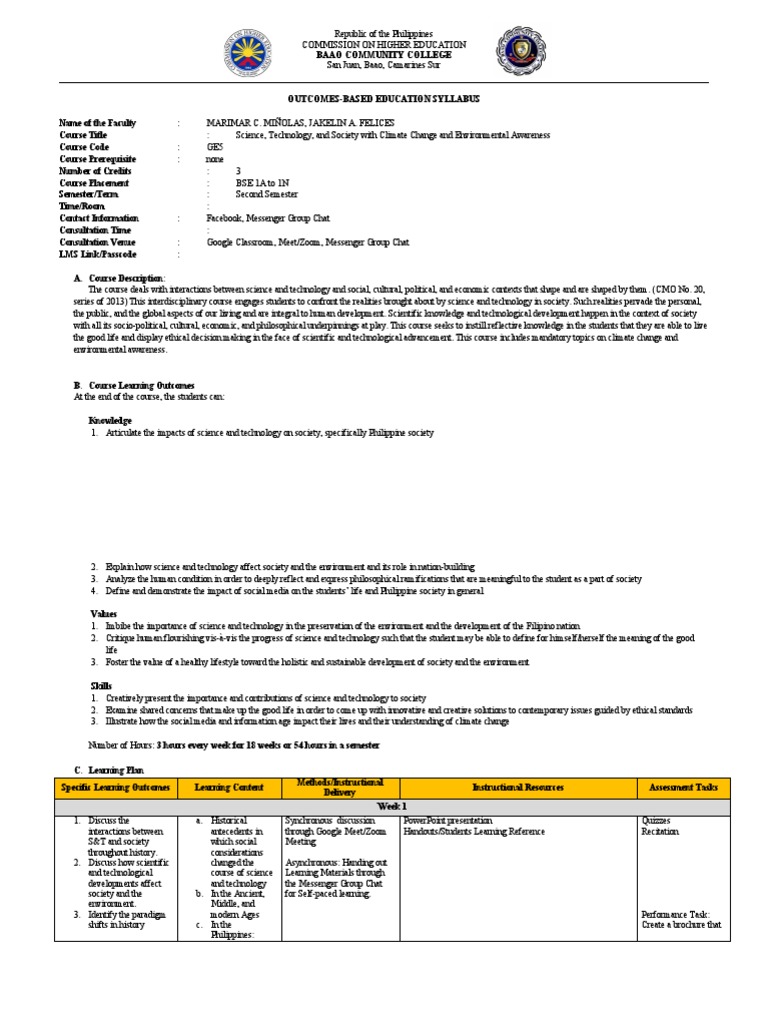 STS Syllabus mARIMAR | PDF | Science | Learning STS Syllabus mARIMAR | PDF | Science | Learning