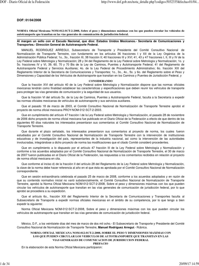 Nom-012-Sct-2-2008 | PDF | Eje | Camión