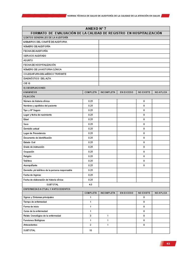 NTS 029-MINSA - AUDITORIA - Compressed-45-49 ANEXO 07 | PDF | Prueba (evaluación) | Examen físico
