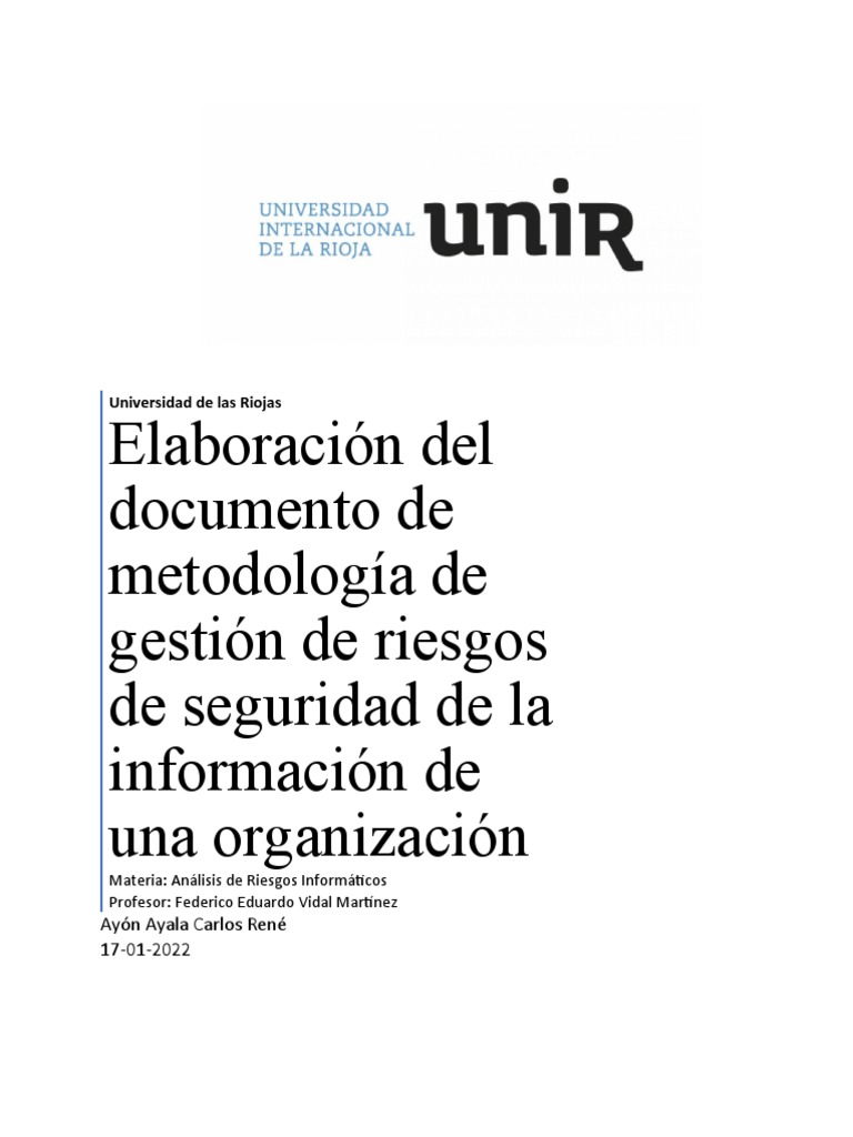 Actividad 3 Elaboracion Del Documento de Metodologia de Gestion de Riesgos de Seguridad de La ...