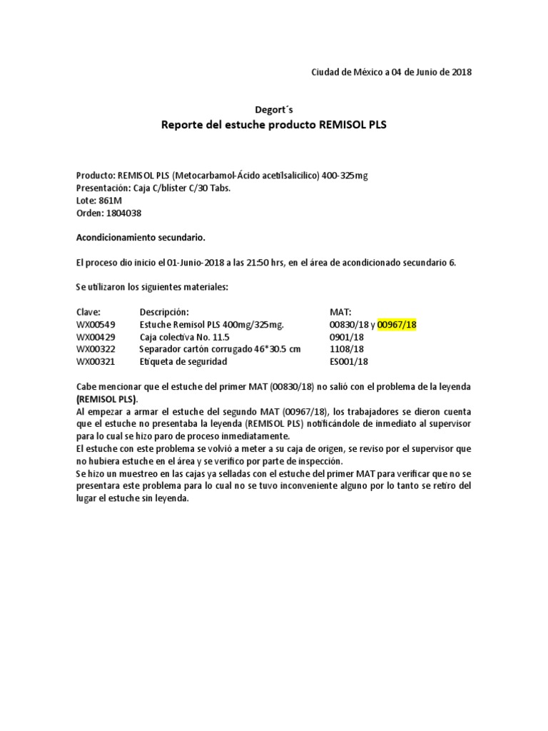 Reporte Estuche Remisol 861 | PDF