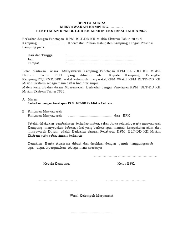 Berita Acara Muskam BLT-DD | PDF