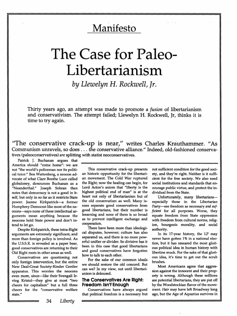 Manifesto - The Case For Paleo-Libertarianism | PDF | Libertarianism ...