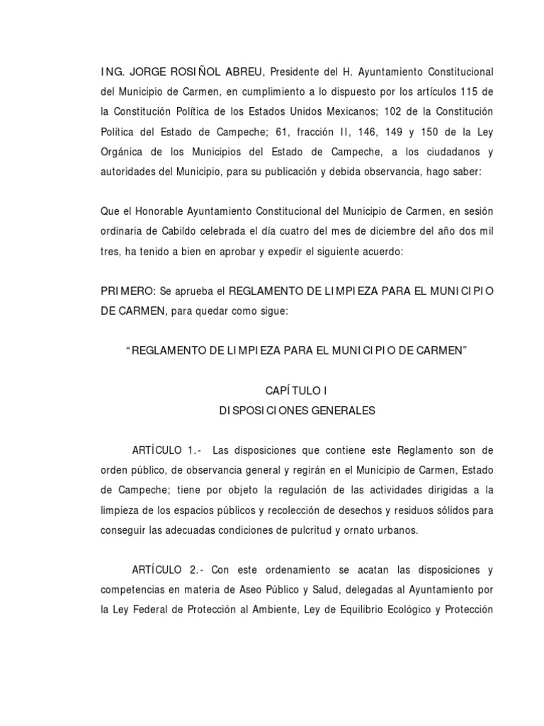 13 Reglamento Limpieza | PDF | Residuos | Residuos sólidos urbanos