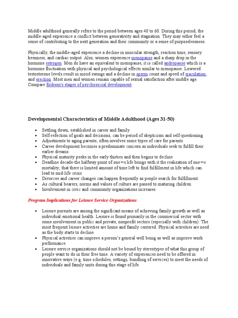 Middle Adulthood | PDF | Personality Disorder | Menopause