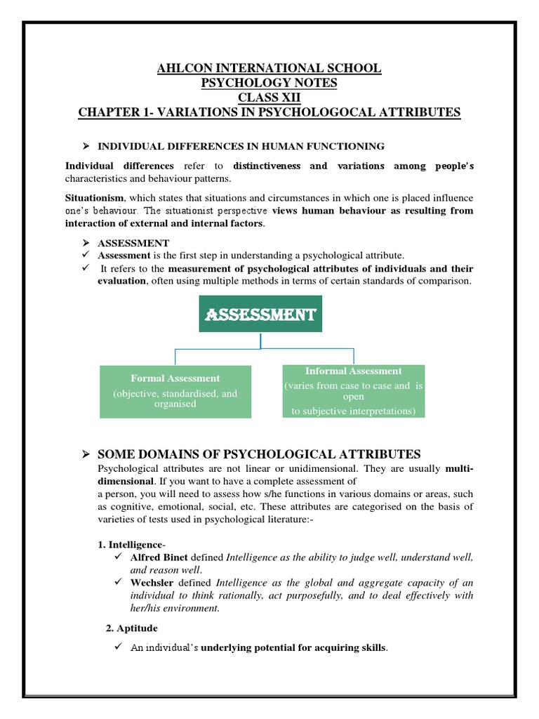 Psychology Notes: Variations in Attributes | PDF | Intellectual ...