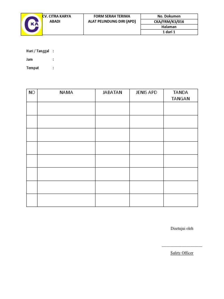 Form Serah Terima APD | PDF