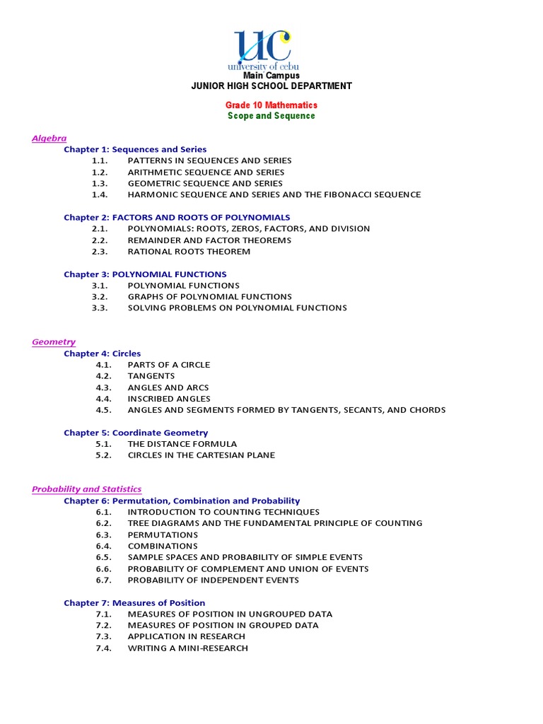 Grade 10 Scope and Sequence | PDF