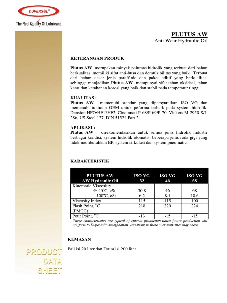 Dupersol Plutus Aw Hydraulic | PDF
