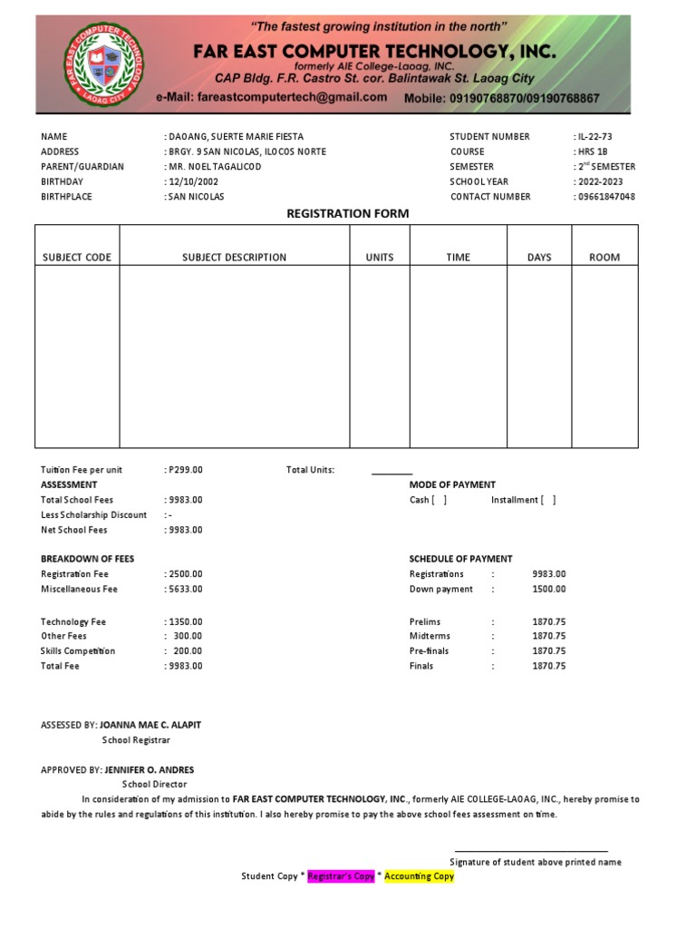 Registration Form and Payment Schedule for Suerte Marie Fiesta Daoang ...