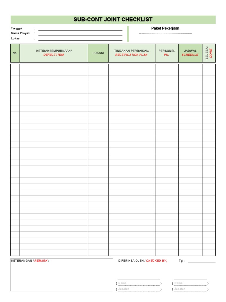 Subcon Join Check List | PDF