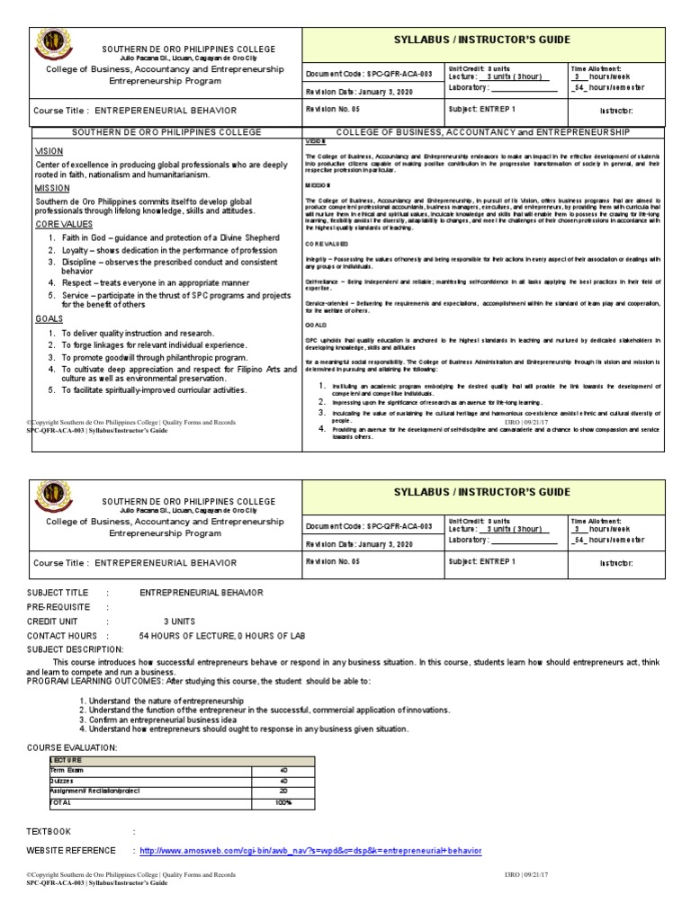 Entrep Behavior Obe | Download Free PDF | Entrepreneurship ...