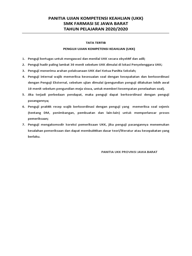 Tata Tertib Penguji Ukk 2021 | PDF