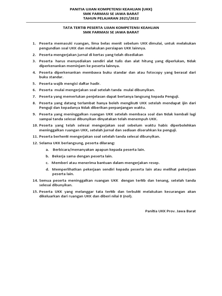 Tata Tertib Peserta Ukk 2021-2022 | PDF