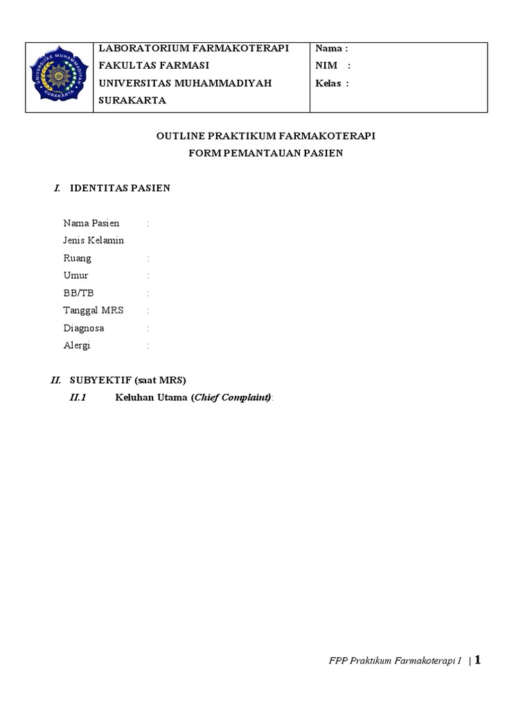 (Outline) Lembar Kerja Form Pemantauan Pasien | PDF