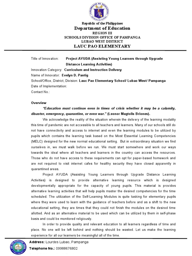 Project AYUDA Innovation | PDF | Learning | Cognition