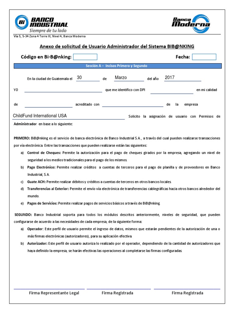 Solicitud de Usuario Administrador BIB@NKING | PDF | Bancos ...