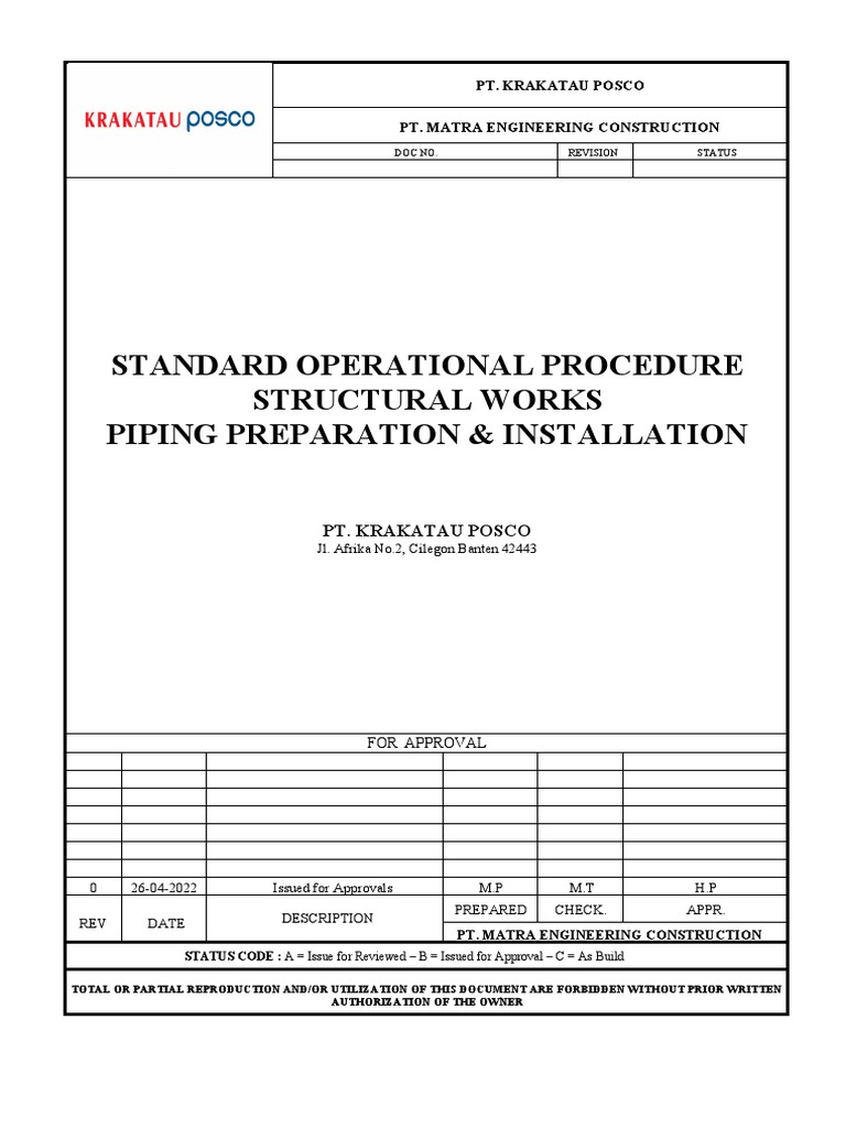 Sop Piping Erection | Download Free PDF | Welding | Construction