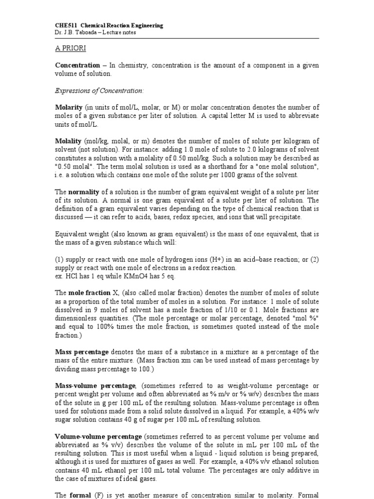 Cre Lecture Notes Pdf Parts Per Notation Solution
