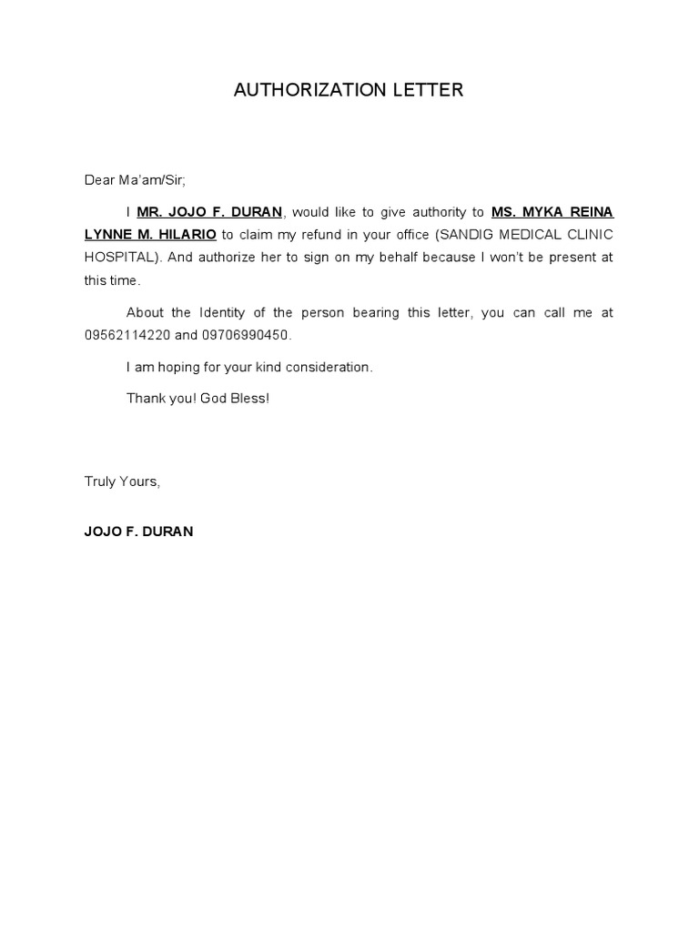 Authorization Letter for Refund Claim | PDF | Politics