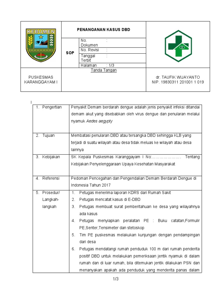 Sop Penanganan Kasus DBD 2022 | PDF