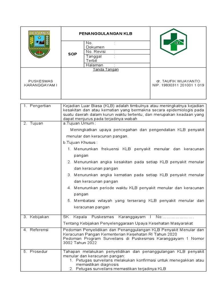 SOP Penanggulangan KLB | PDF