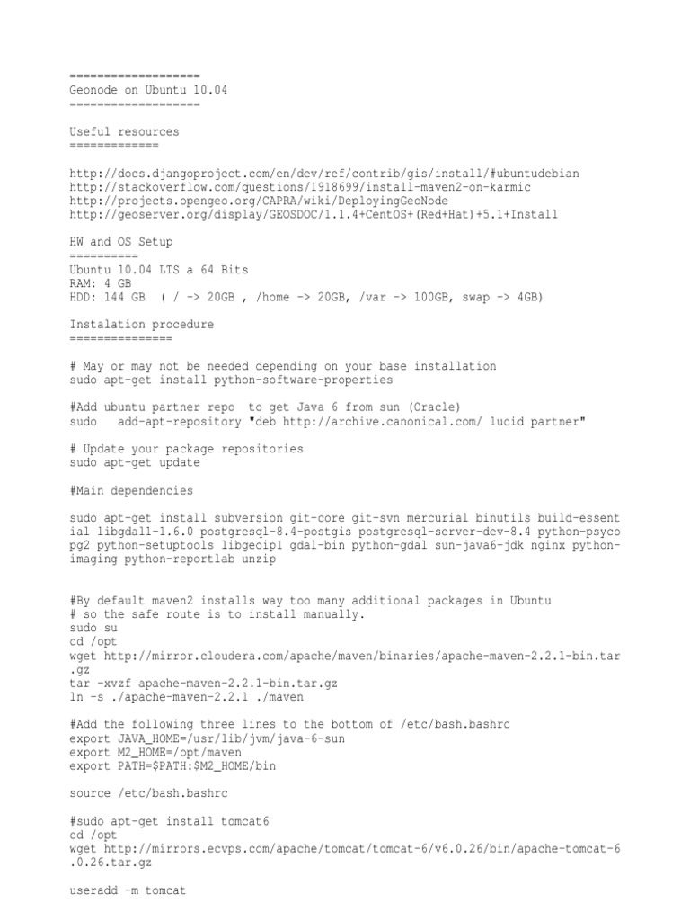 Geonode Installation on Ubuntu 10.04 | PDF | Advanced Packaging Tool | Postgre Sql