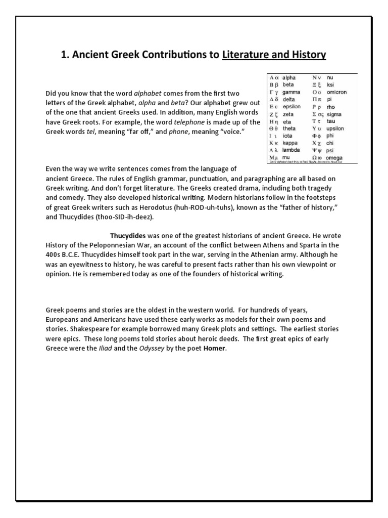 1ancient Greek Contributions To Literature and History | PDF