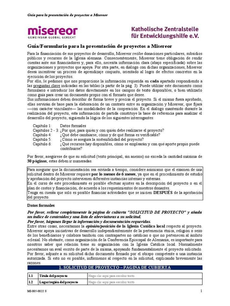 Guia para La Presentacion de Proyectos A MISEREOR | PDF | Planificación | Evaluación