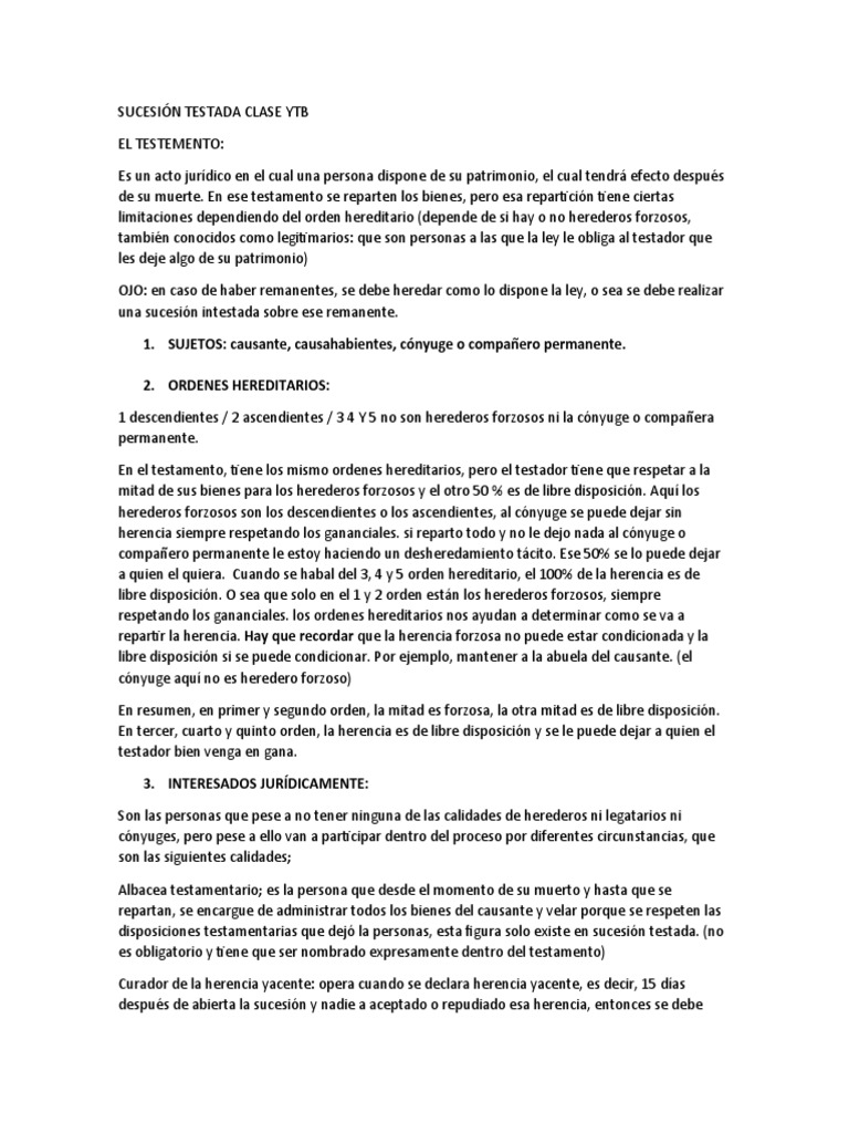 Sucesión Testada Clase Ytb | PDF | Herencia | Propiedad de la comunidad