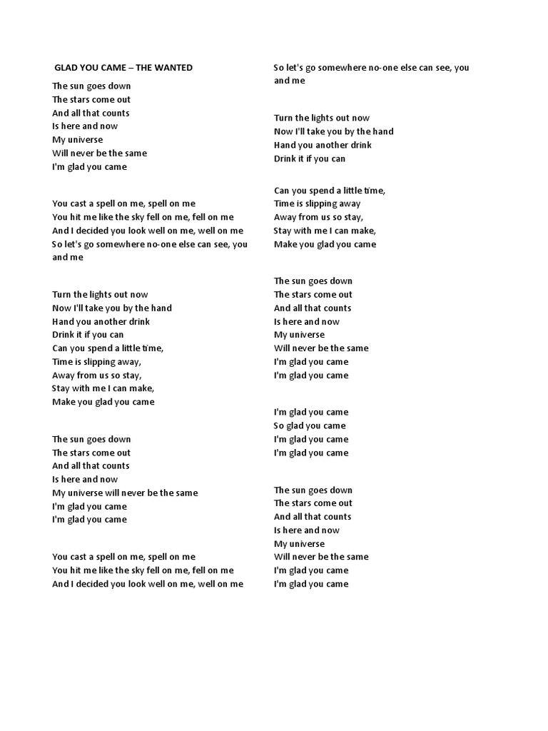 Exercise - GLAD YOU CAME MUSICA 1 | PDF