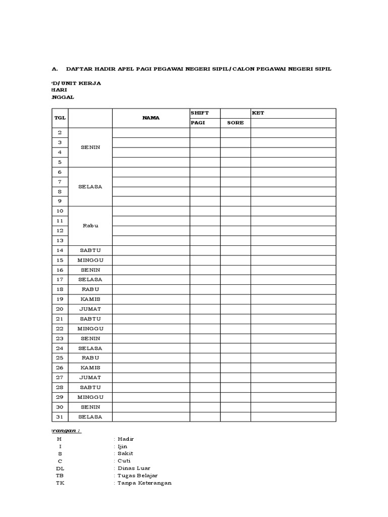 Format Absensi Pegawai Negeri Sipil | PDF