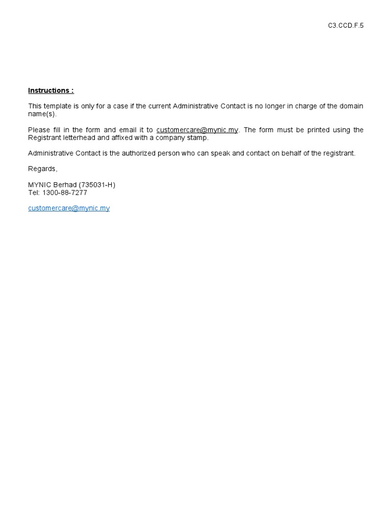 Change of Admin Contact Form | PDF