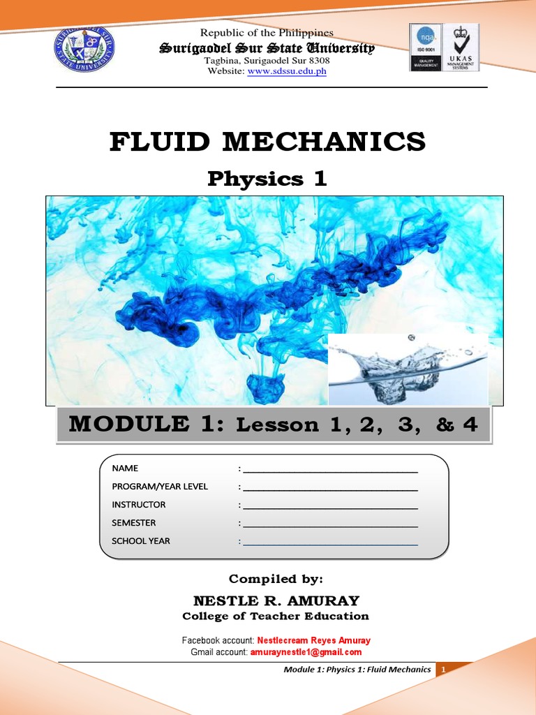 Module 1 Physics 1 Fluid Mechanics | PDF | Pressure | Density