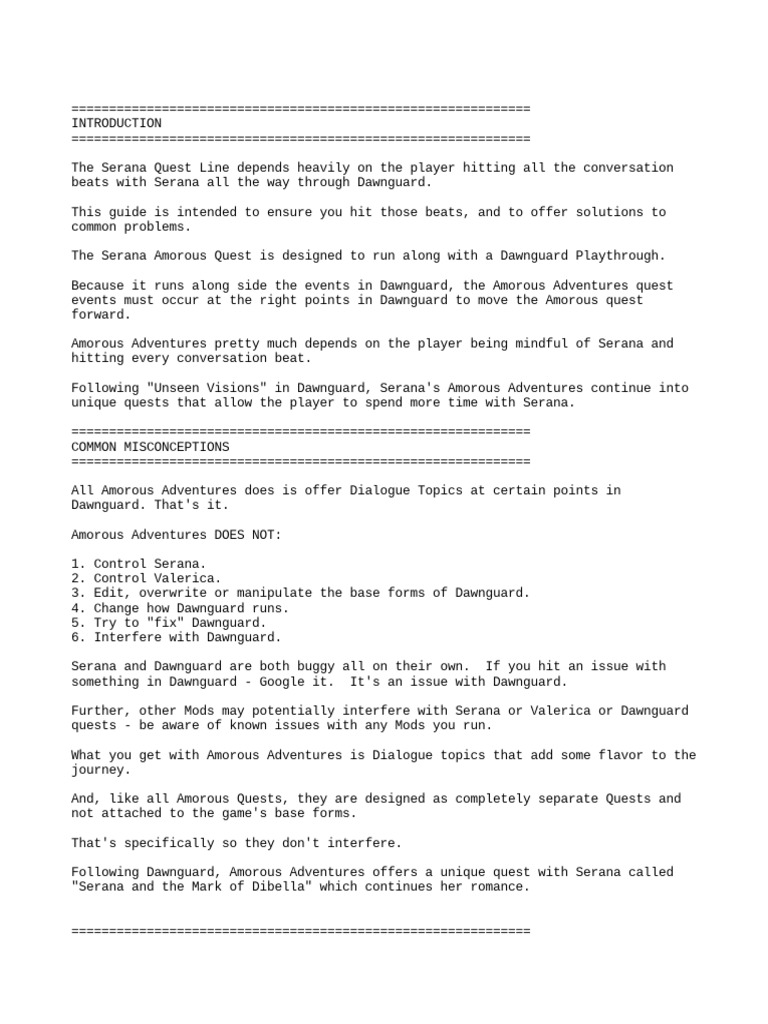 Serana Amorous Adventures Guide | PDF