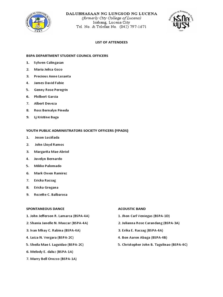 List of Attendees BSPA 2 | PDF