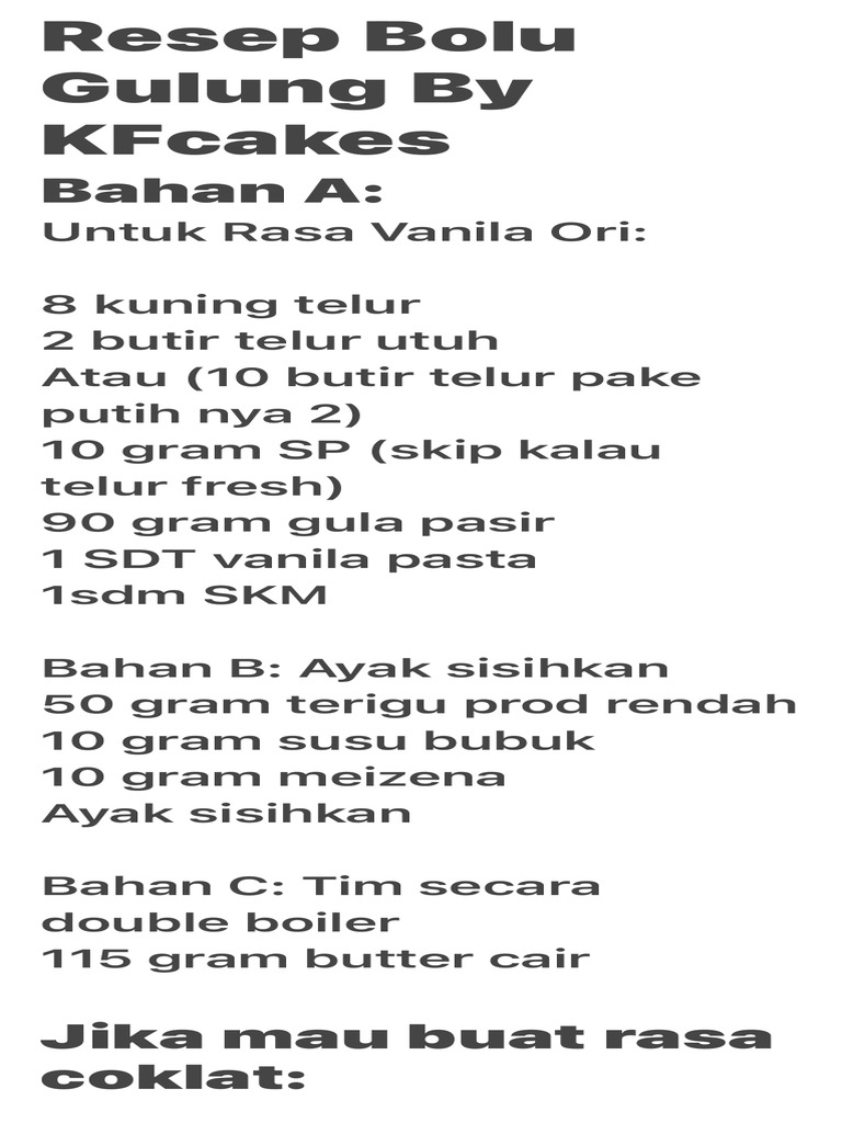 Resep Bolu Gulung by KFcakes | PDF